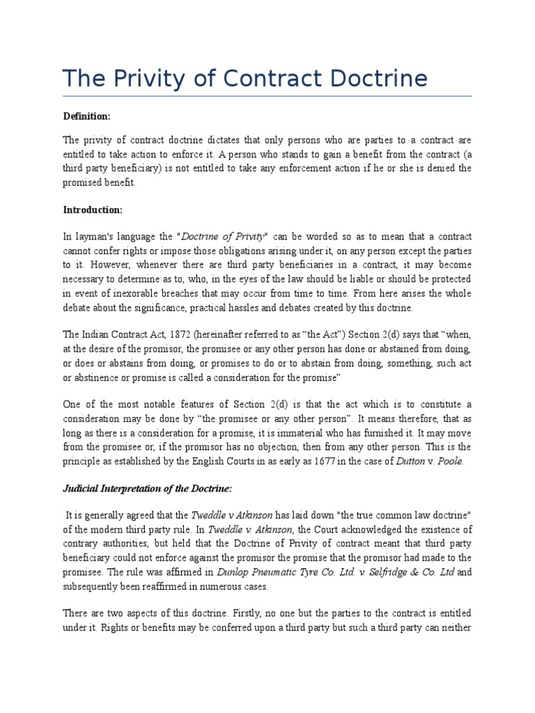 The Privity of Contract Doctrine | Guarantee | Common Law