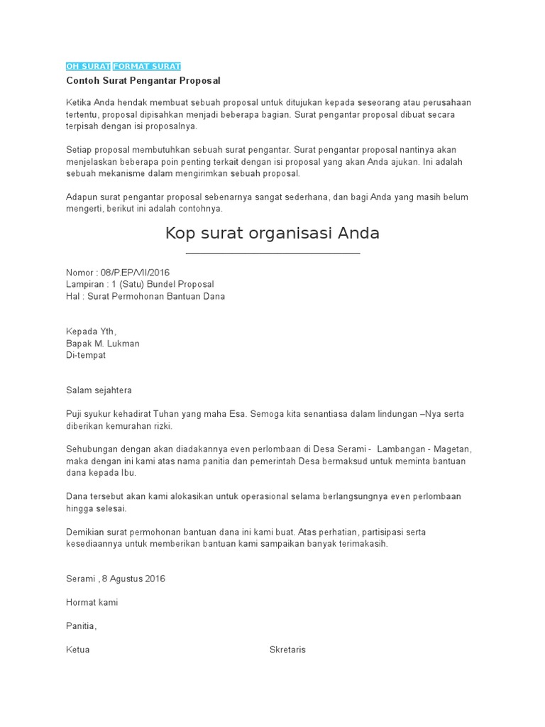 Contoh Surat Pengantar Proposal Kegiatan | PDF