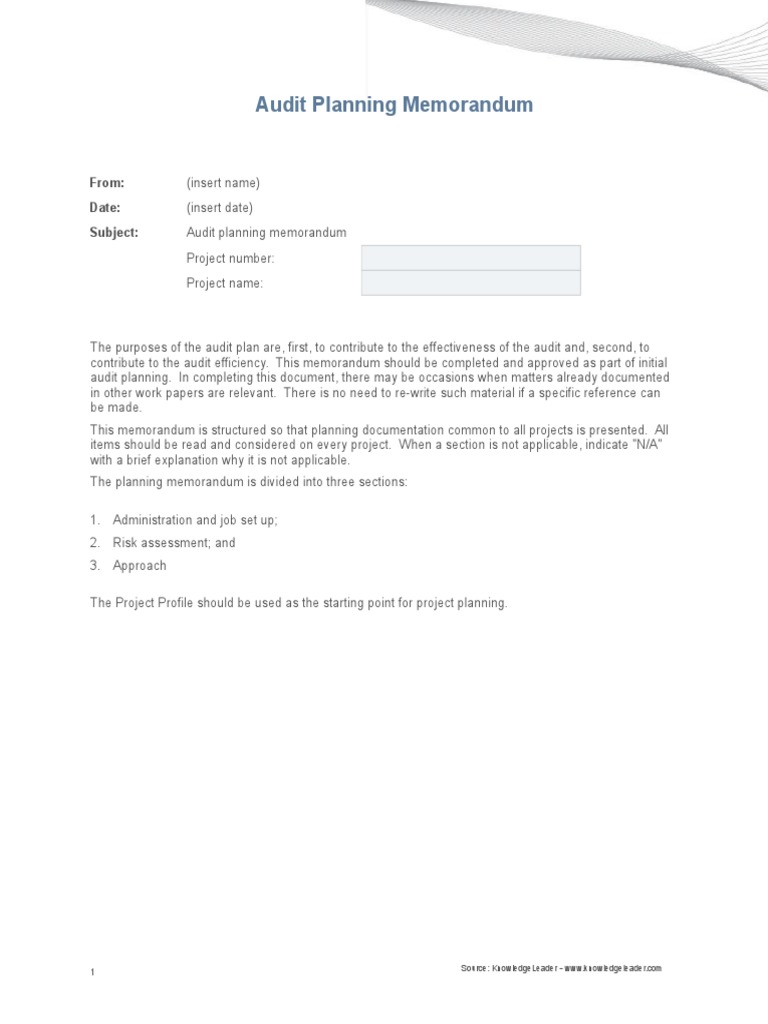Audit Planning Memo - Sample | PDF | Internal Control | Memorandum