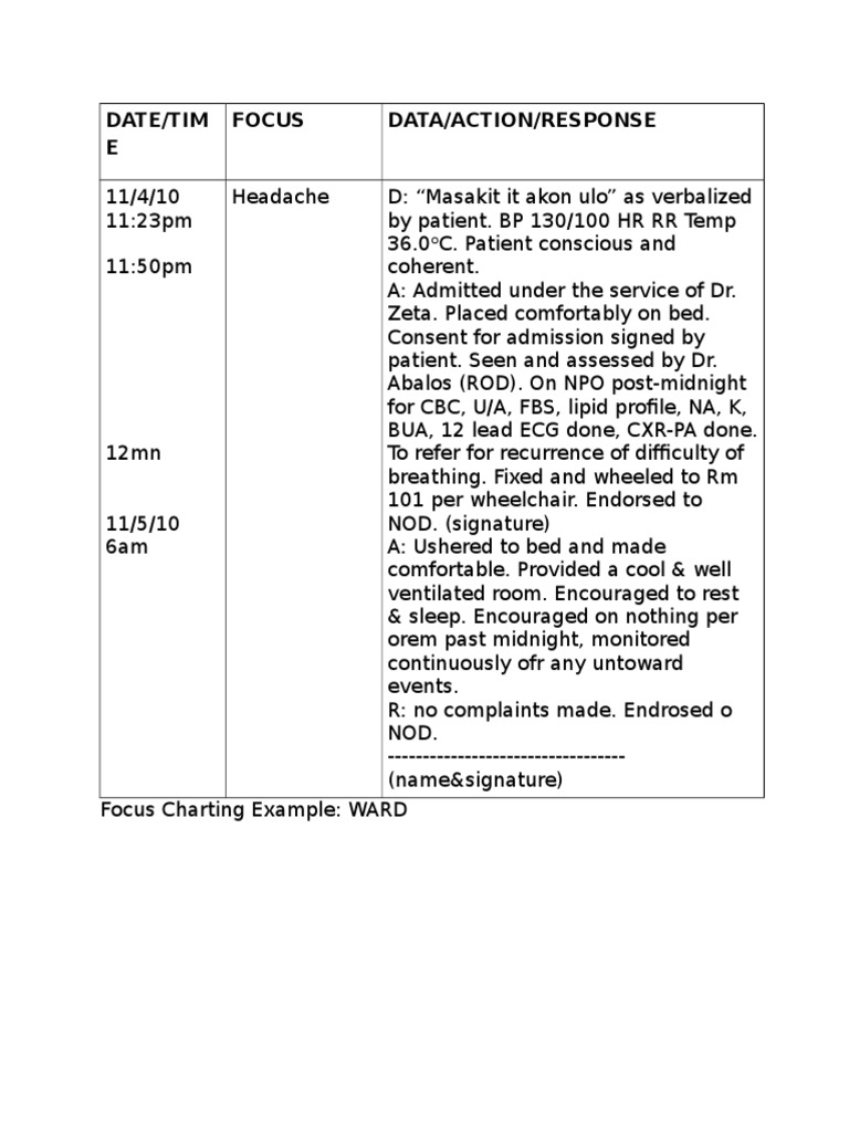Focus Charting Ward | PDF