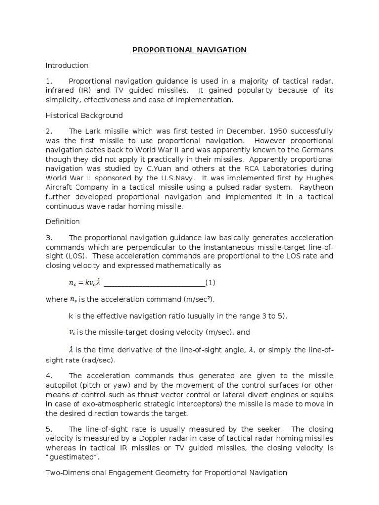 Proportional Navigation | PDF | Velocity | Acceleration