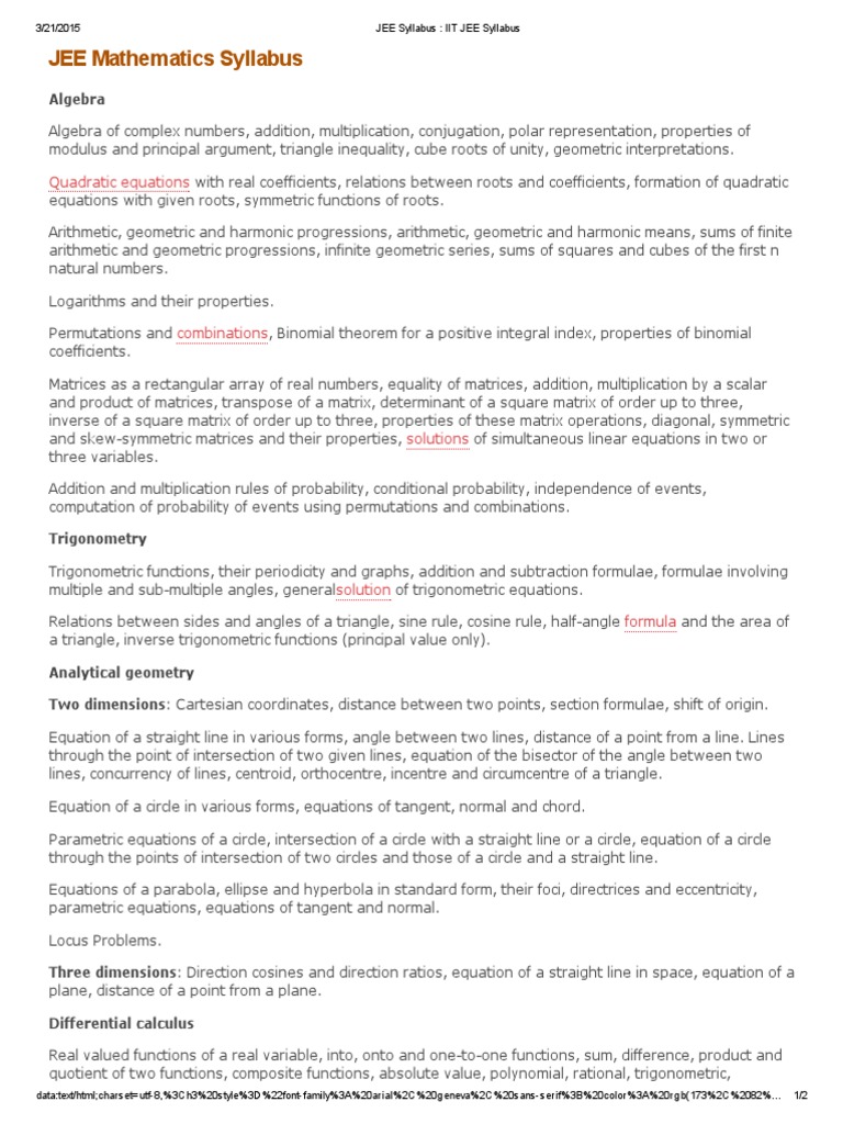 JEE Syllabus IIT JEE Syllabus | PDF | Matrix (Mathematics ...