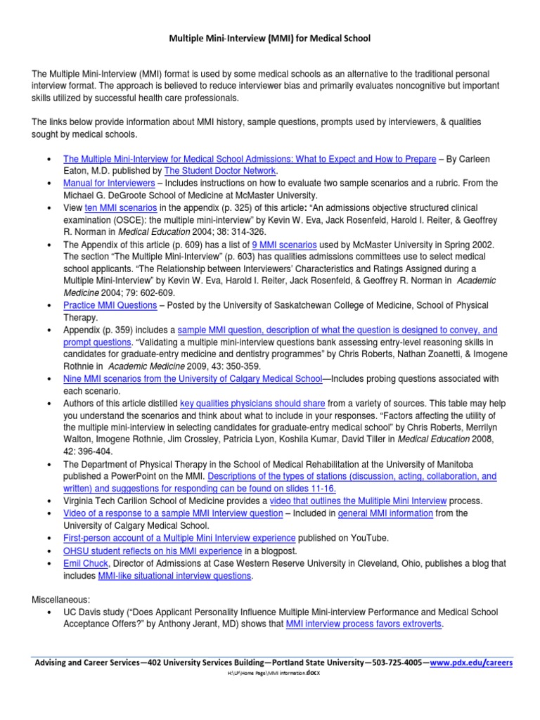 Information On Multiple Mini Interviews (MMI) | PDF | Medical School ...