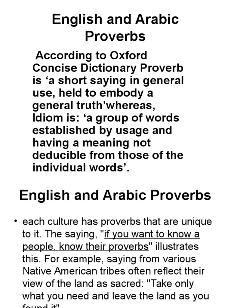 English Versus Arabic Proverbs | PDF | Proverb | Bible