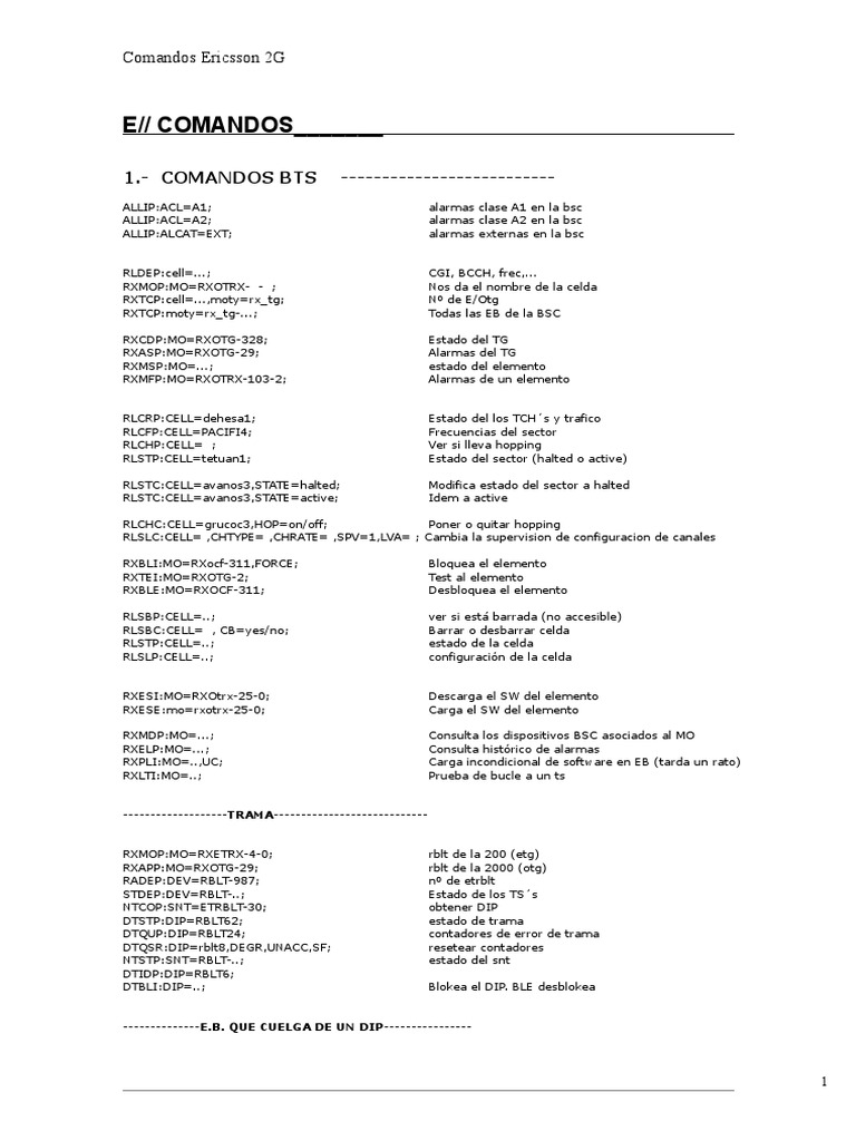 Comandos Ericsson 2G | PDF | Gsm | Gestión de recursos de radio