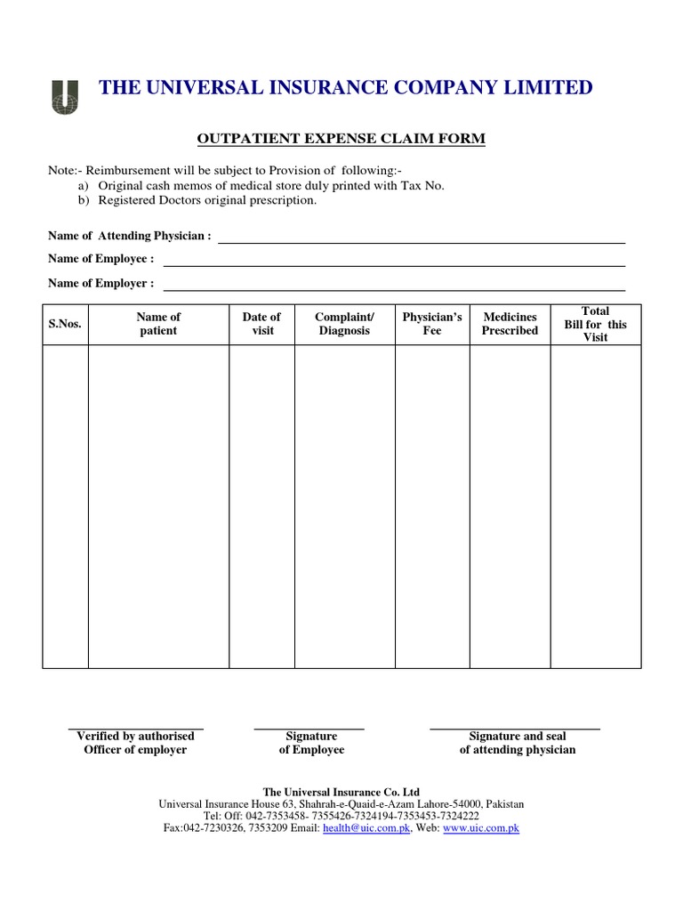 Out Patient Claim Form | PDF | Patient | Physician