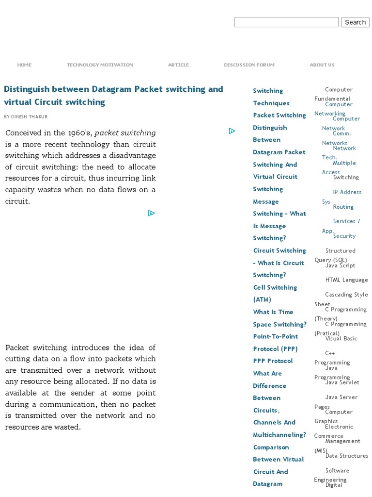 Distinguish between Datagram Packet switching and virtual Circuit switching | PDF | Packet ...