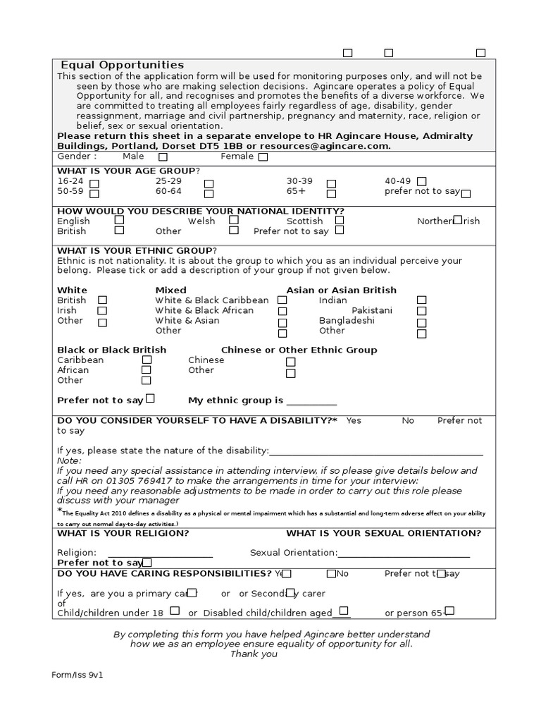 Equal Opportunities Form | PDF