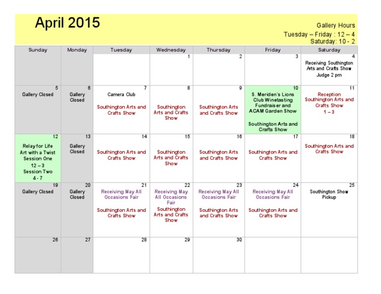 Apr 2015 Calendar | PDF