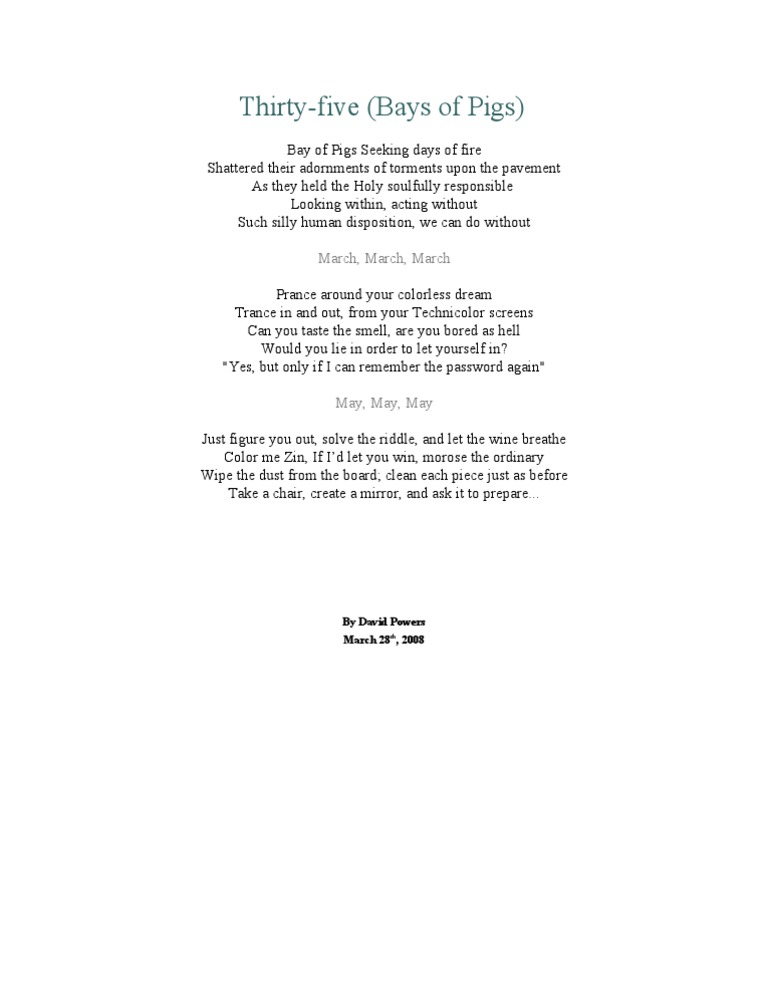 Bays of Pigs (Poem) | PDF | Home & Garden | Poetry