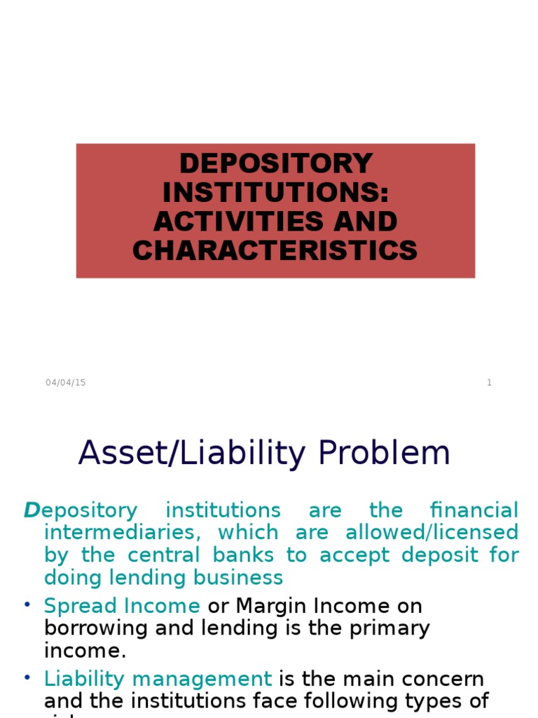 Depository Institutions: Activities and Characteristics | PDF | Banks ...