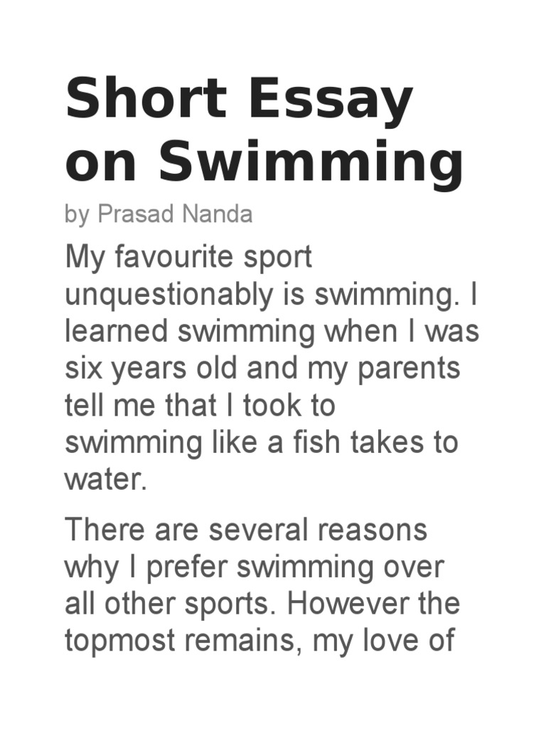 My Favorite Sport: Swimming Essay | PDF | Swimming (Sport) | Racing