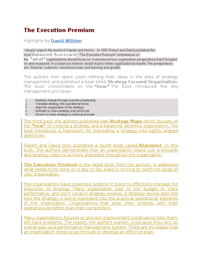The Execution Premium Summary | Strategic Management | Strategic Planning