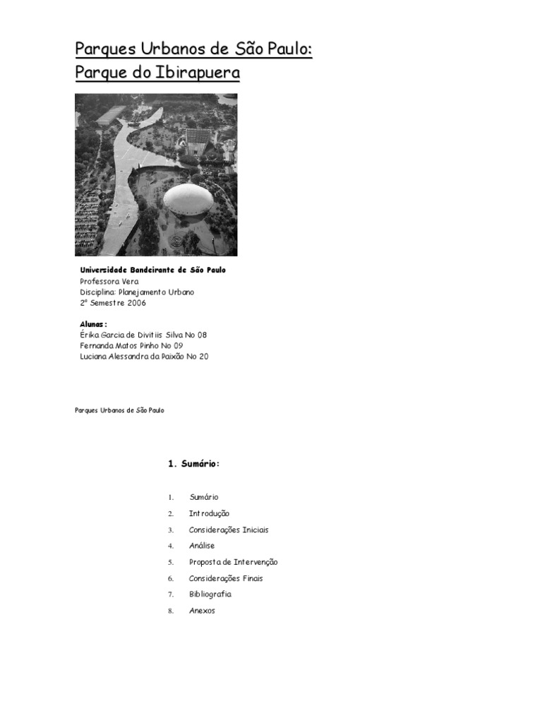 Análise do Parque Ibirapuera | PDF | São Paulo | Rio de Janeiro