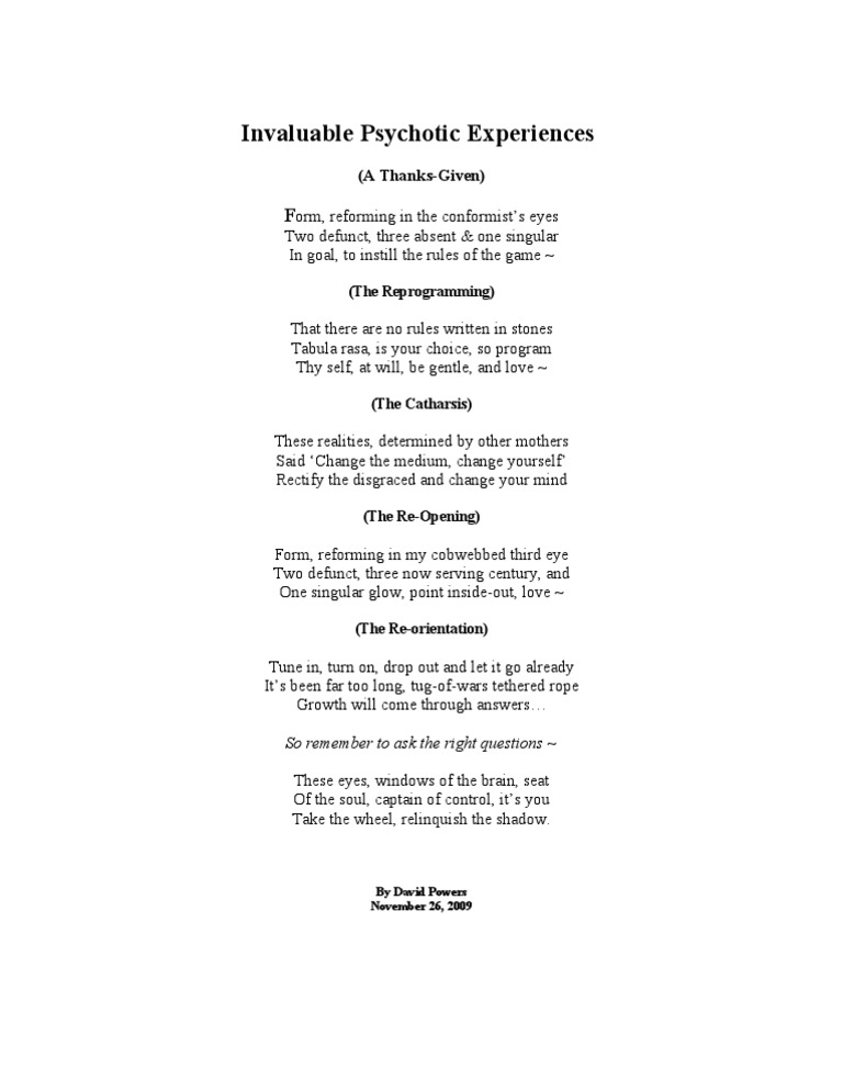 Invaluable Psychotic Experiences (Poem) | PDF