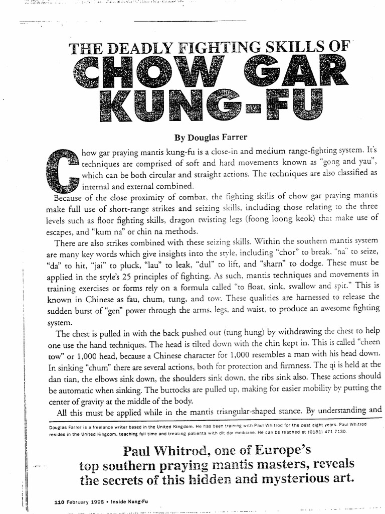 Deadly Fighting Skill of Chow Gar Kungfu | PDF