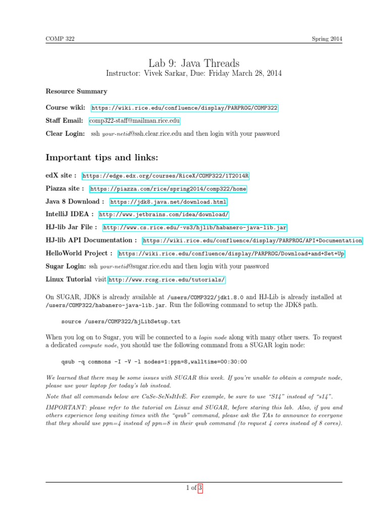 Comp322 s14 Lab9 PDF | PDF | Java (Programming Language) | Thread (Computing)