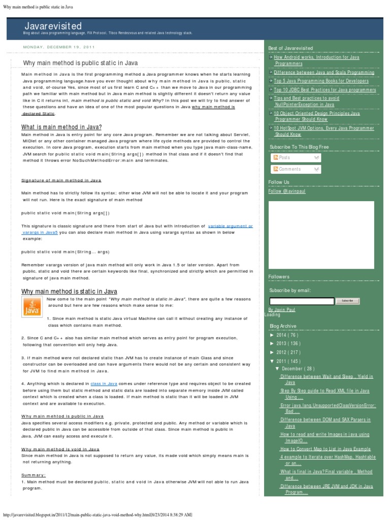 Why Main Method Is Public Static In Java Pdf Pdf Java Programming Language Method