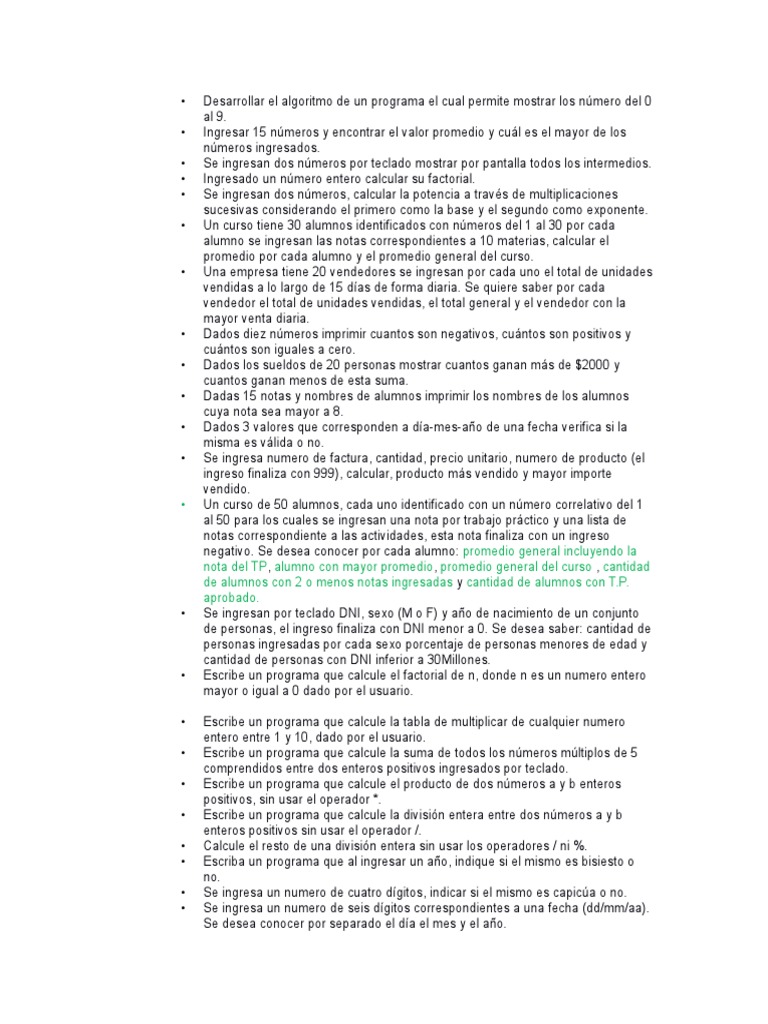 Guia de Ejercicios de Programacion Estructurada | PDF | Entero | Multiplicación