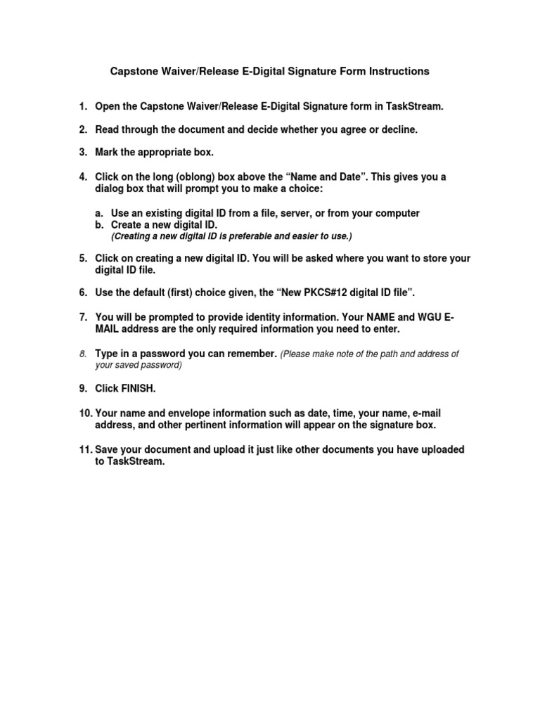 Capstone Waiver-Release E-Digital Signature Instructions | PDF