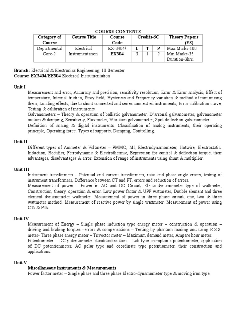 Measurement of Electrical Parameters and Instrumentation: A ...