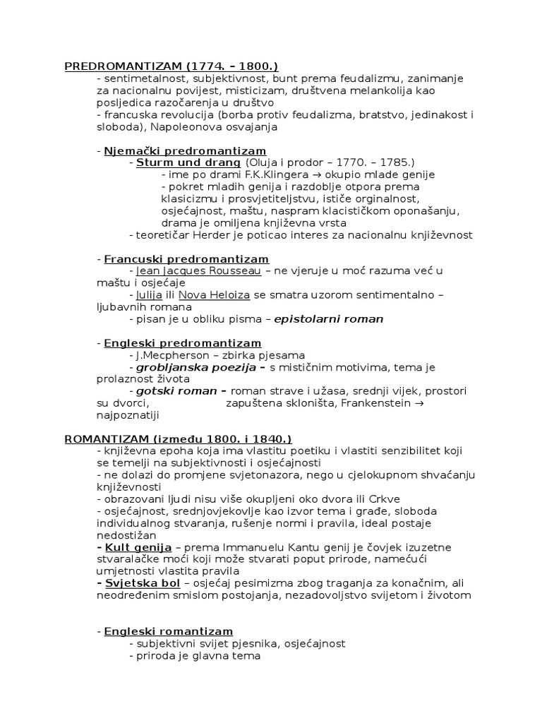 HRVATSKI - Predromantizam I Romantizam | PDF