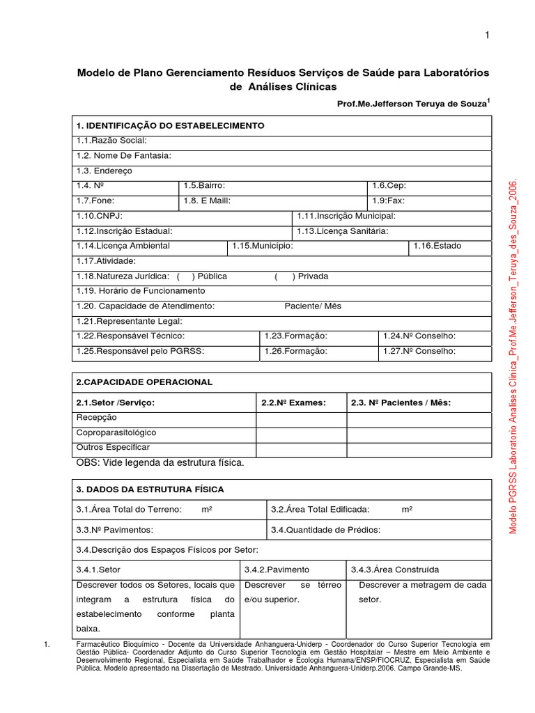 Modelo PGRSS para Laboratórios Clínicos | PDF | Farmacêutico | Desperdício