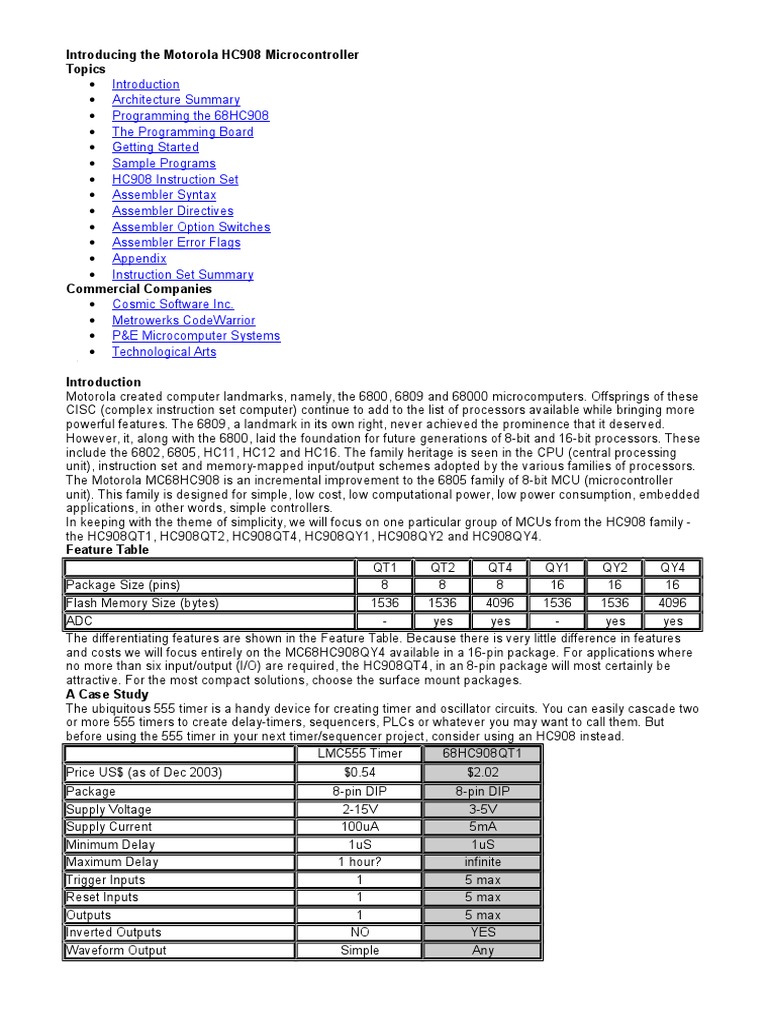 Introducing The Motorola HC908 Microcontroller | PDF | Microcontroller | Pointer (Computer ...