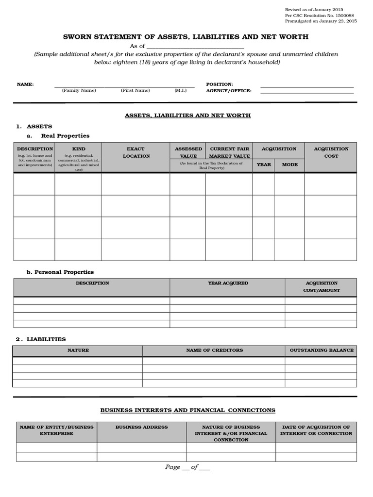 2015 SALN Additional Sheets