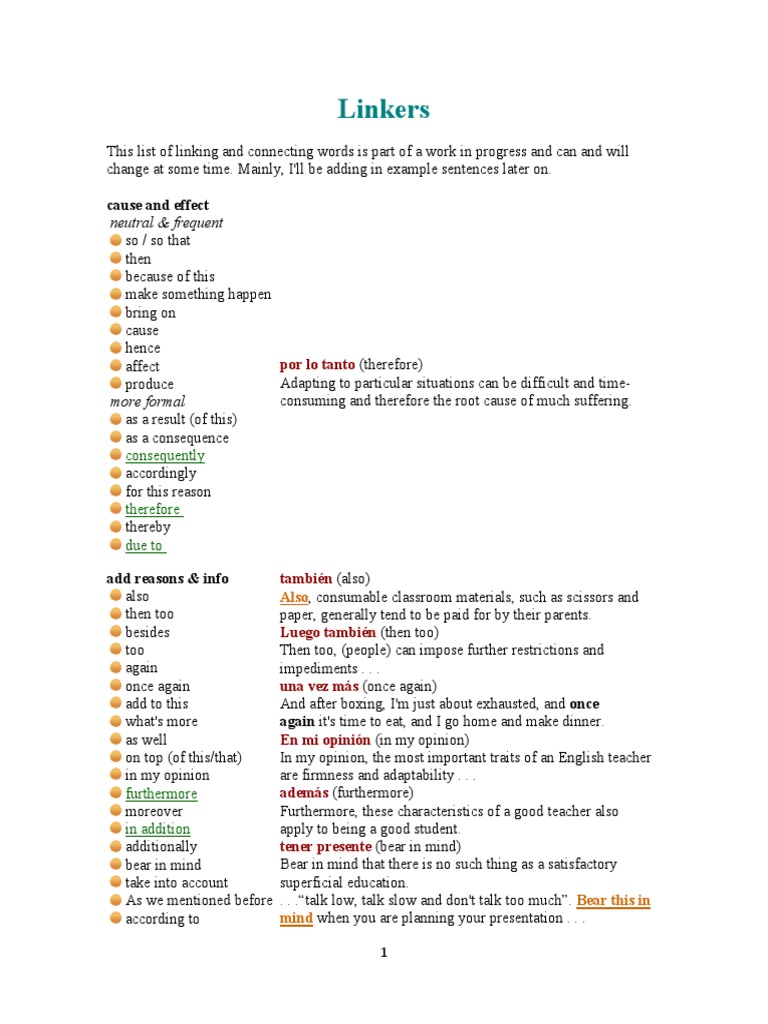 Linkers: Cause and Effect | PDF | Truth | Languages