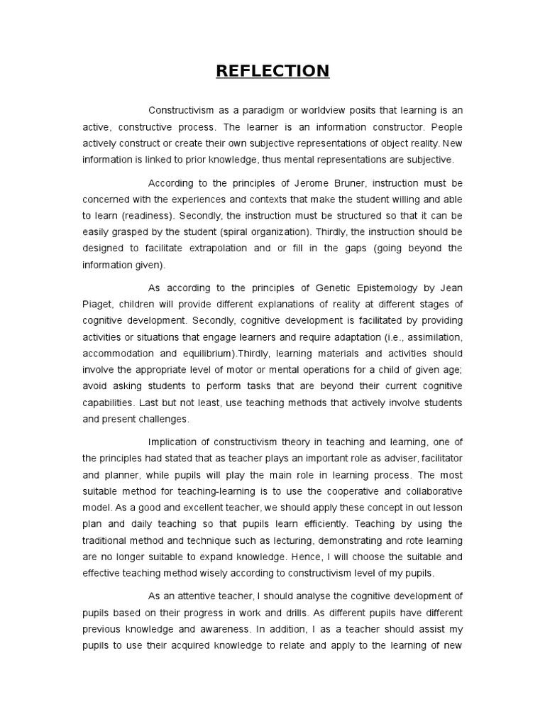 Reflection on Learner and learning environment | Constructivism ...