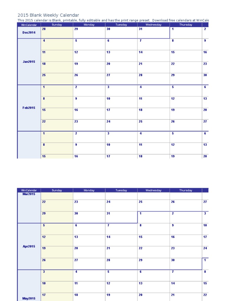 2015 Blank Printable Calendar | PDF