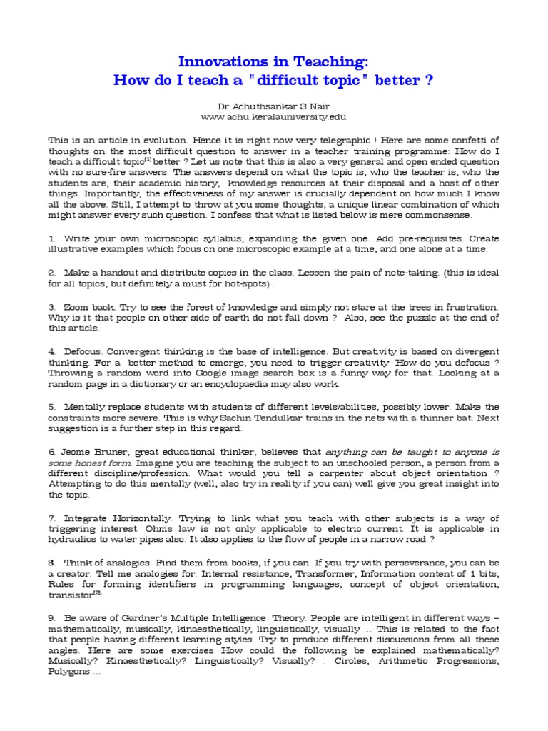 Teaching Difficult Topics | Download Free PDF | Analogy | Creativity