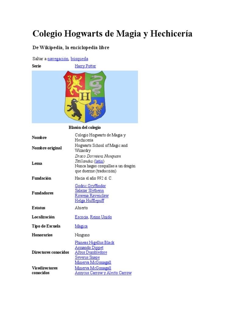Colegio Hogwarts de Magia y Hechicería | PDF | Harry Potter | Novelas de fantasía contemporánea