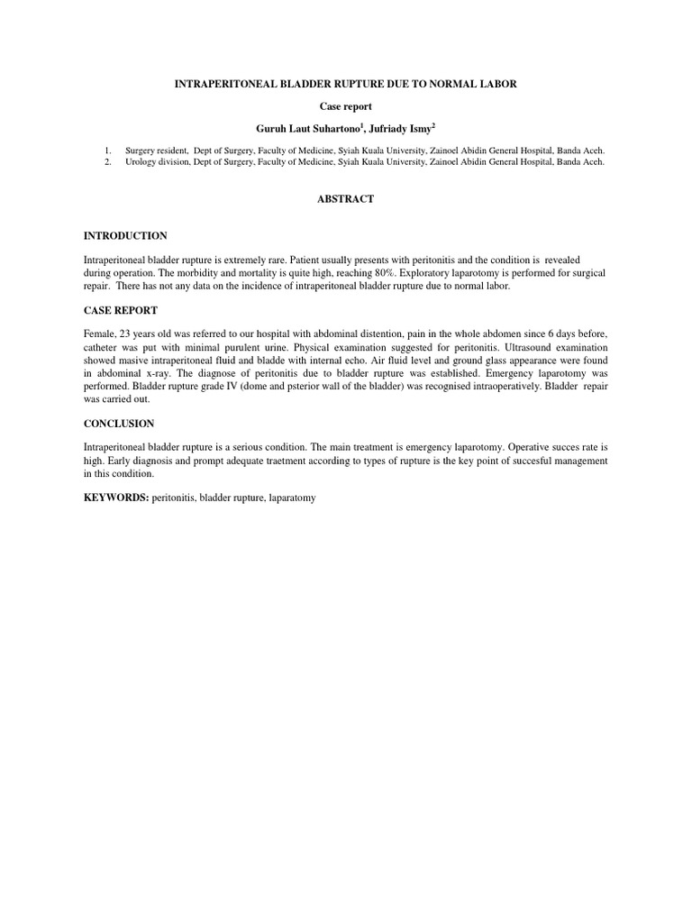 Bladder Rupture English | PDF | Wellness | Science & Mathematics
