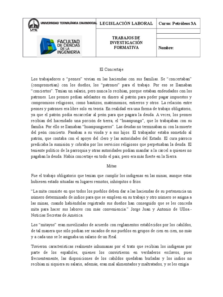 El Concertaje | PDF | Derecho laboral | Esclavitud
