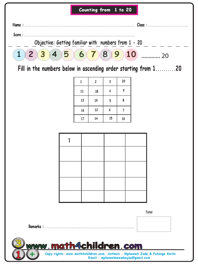 Counting Numbers 1-20 Worksheet | PDF | Career & Growth
