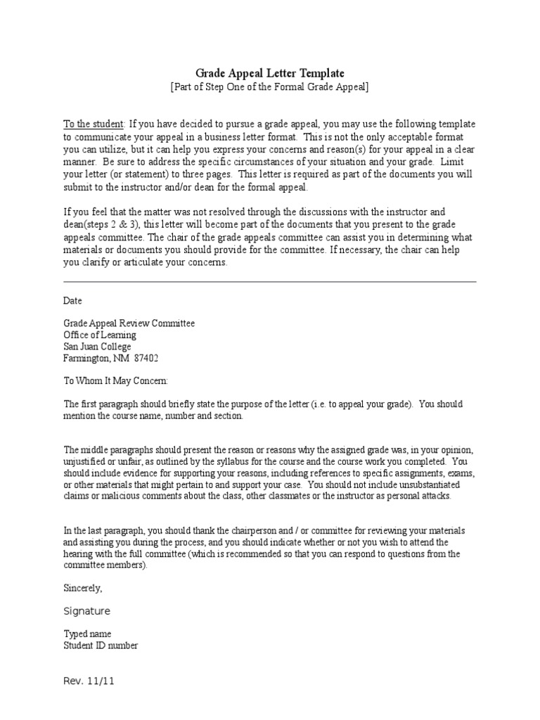 Grade Appeal Letter Template Guide | PDF | Finance & Money Management