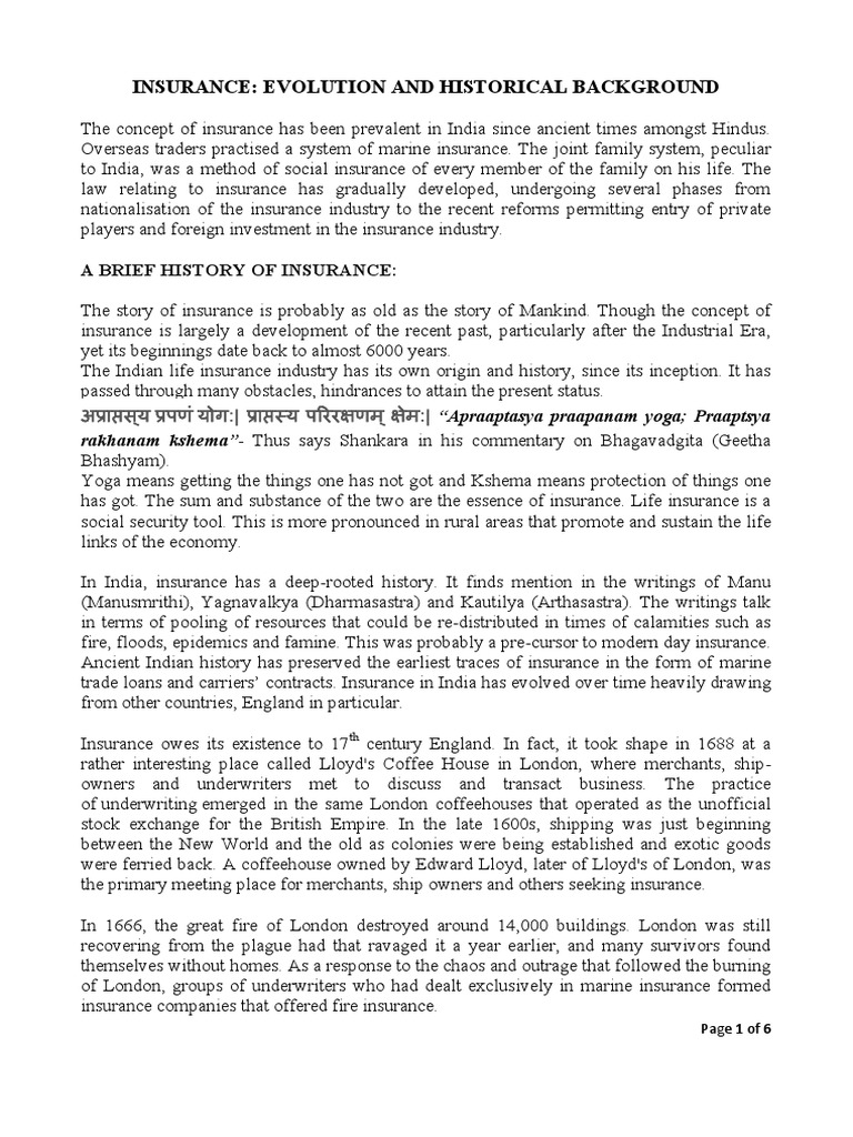 Insurance - Evolution & Historical Background | PDF | Insurance ...