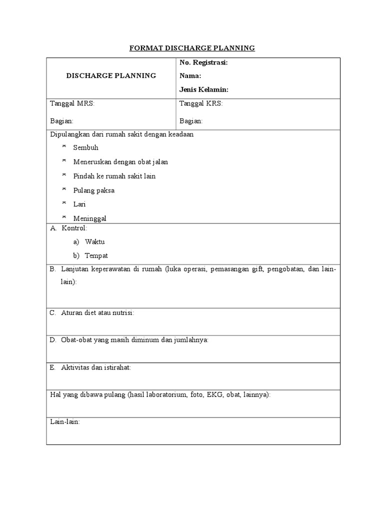 Format Discharge Planning | PDF