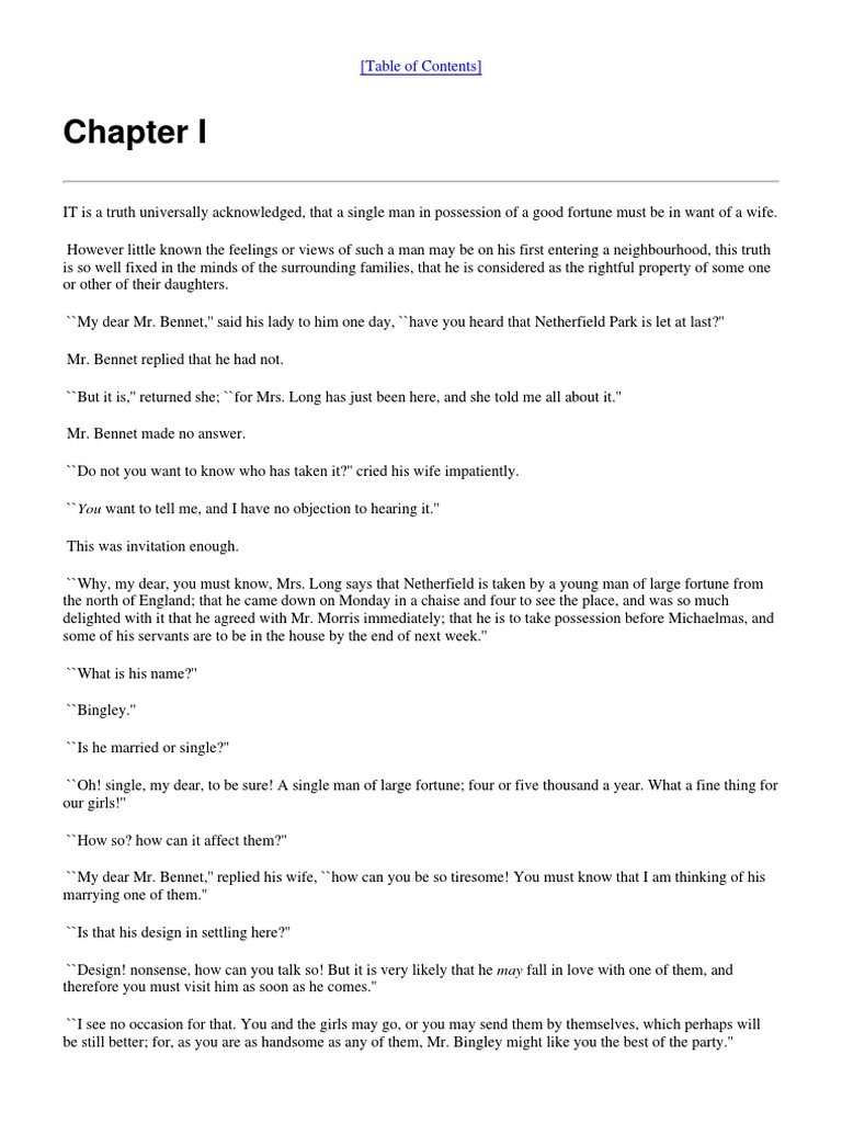 Pride and Prejudice Chapter Summary | PDF | Pride And Prejudice | Mr. Darcy
