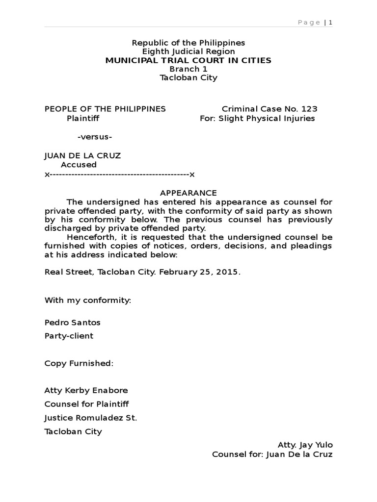 Written Appearance As Counsel | PDF | Prosecutor | Separation Of Powers