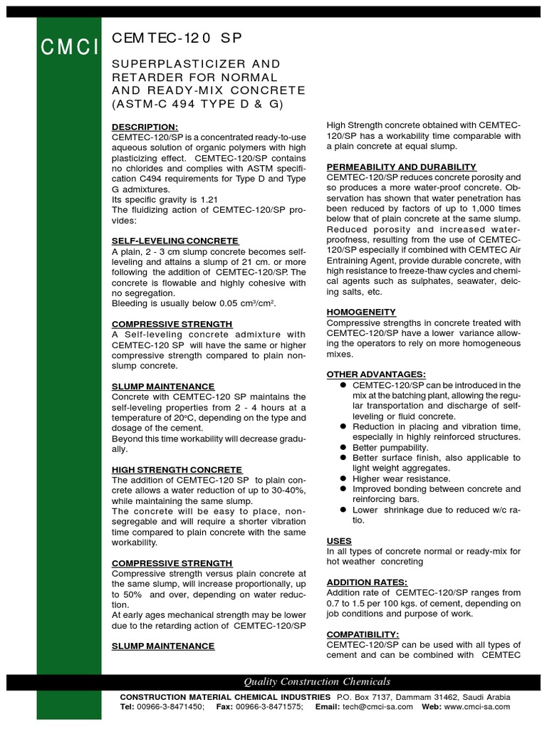 Cemtec 120 SP | PDF | Concrete | Structural Engineering