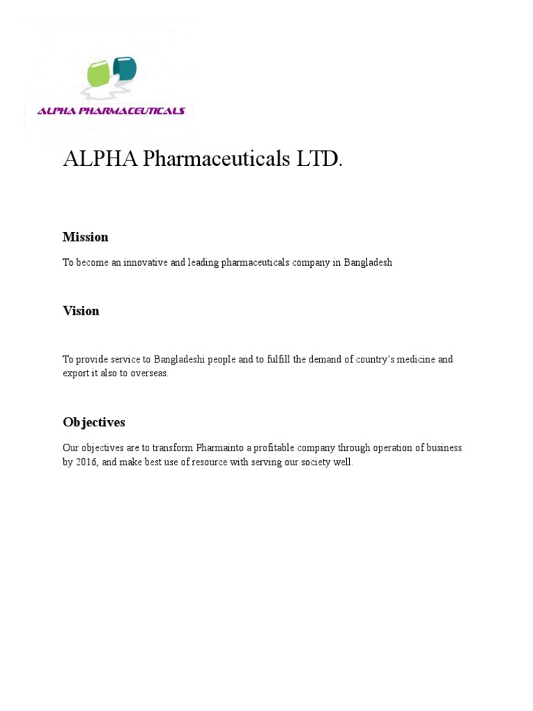 ALPHA Pharmaceuticals LTD.: Mission | PDF | Depreciation | Corporate ...