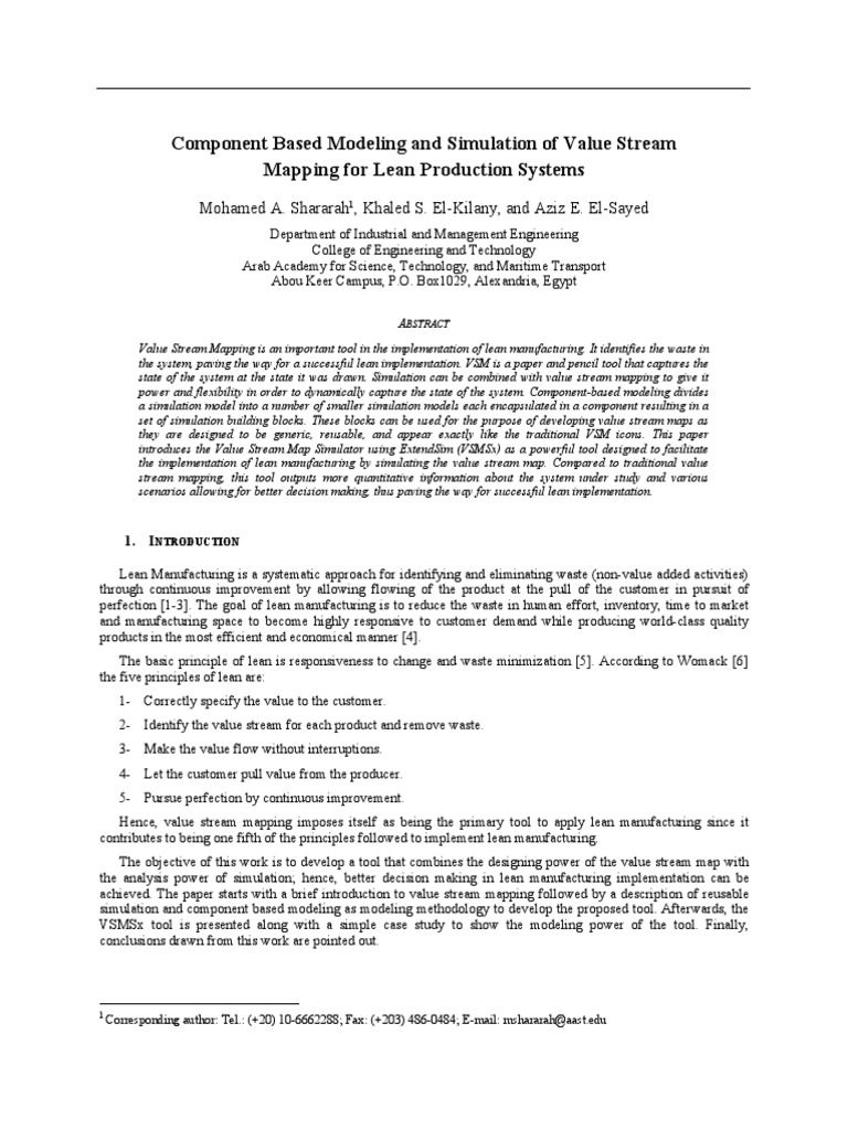 ACME Component Based Modeling and Simulation of Value Stream Mapping ...