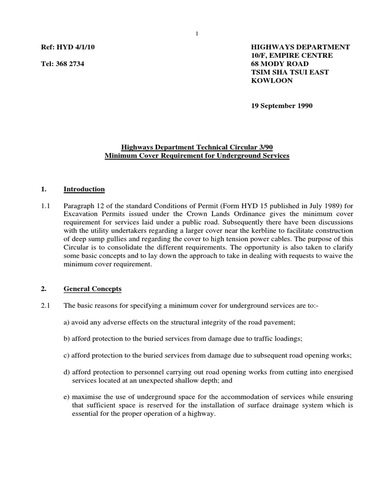 HyD Technical Circular No. 3-90 | PDF | Sidewalk | Cable