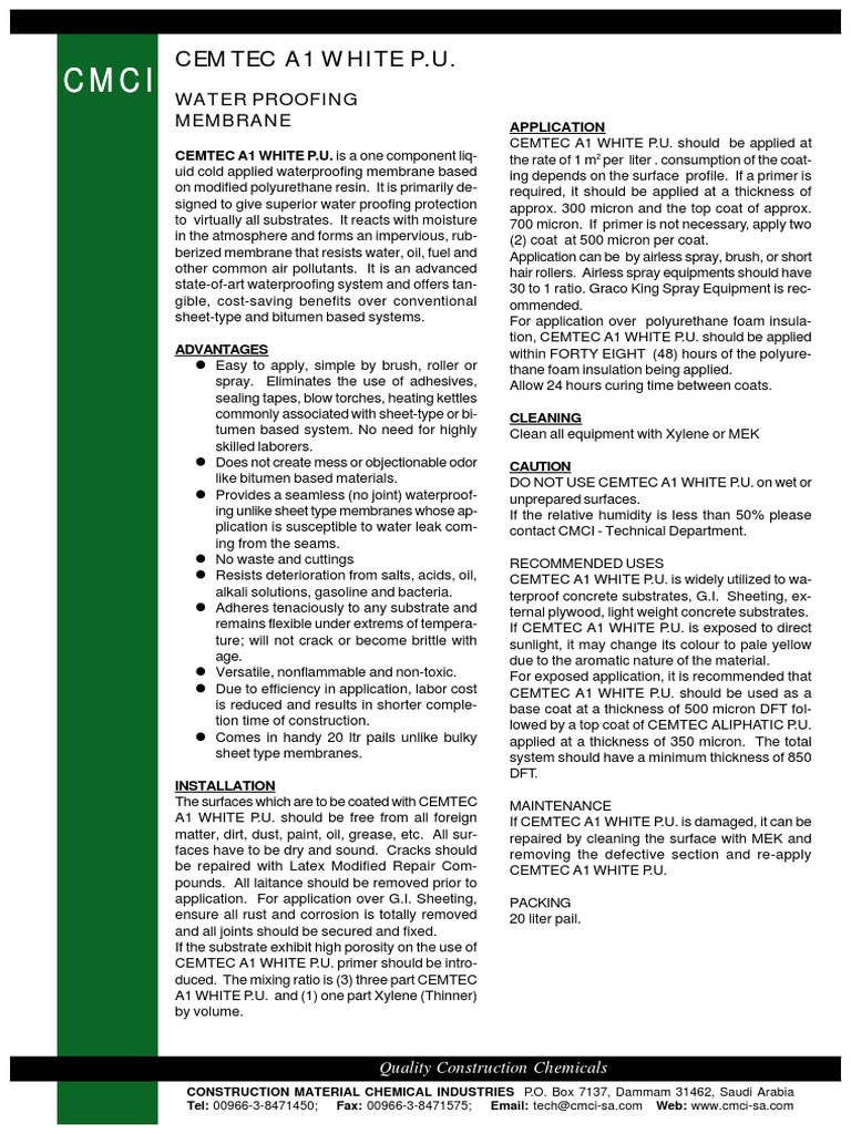 Cem Tec White Pu | PDF | Polyurethane | Sodium Chloride