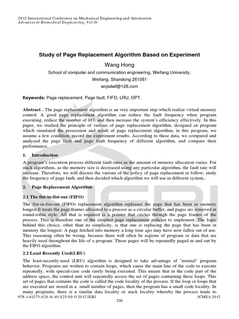 Study of Page Replacement Algorithm Based On Experiment: Wang Hong ...