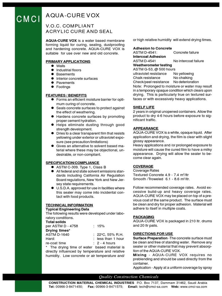 Aqua Cure Vox | PDF | Adhesive | Concrete