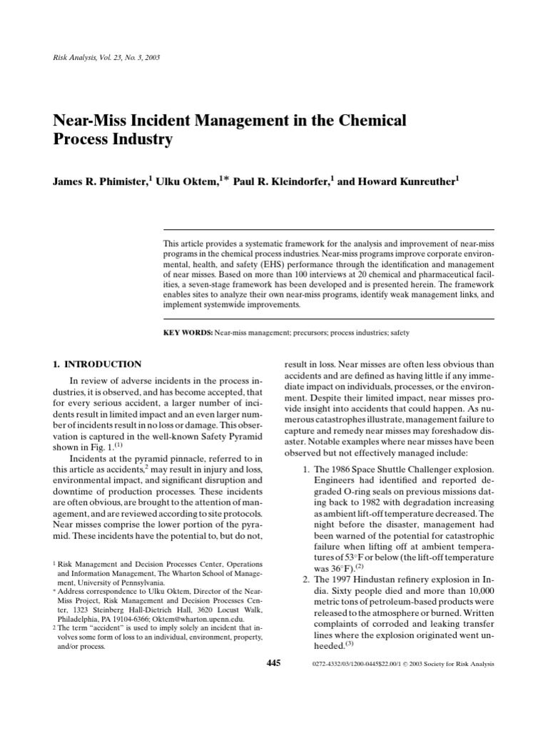 Near Miss Incidents in Chemical Industry | PDF | Causality | Incident ...